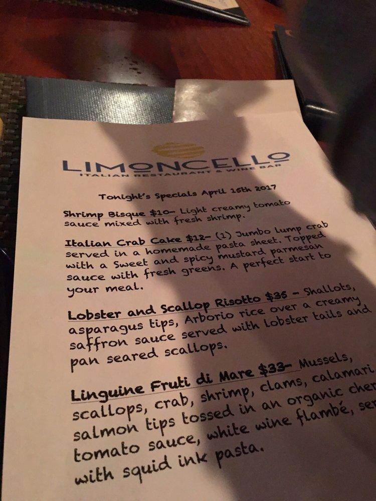 Menu at Limoncello Restaurant and Wine Bar, Saint Michaels