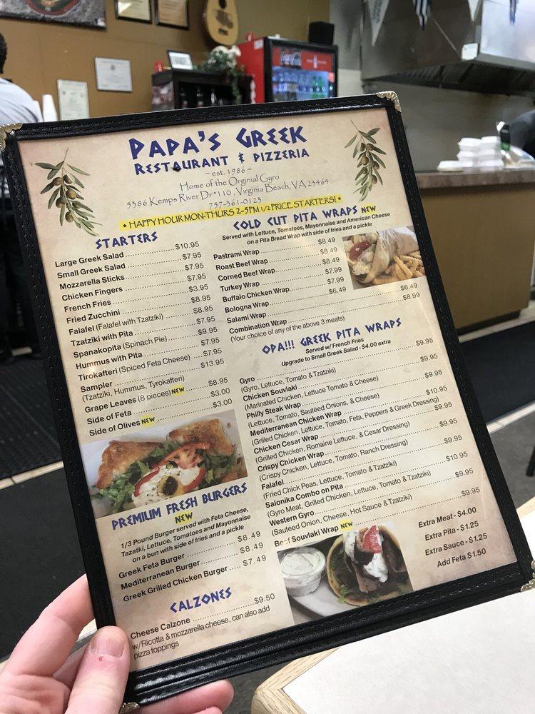 Menu at Papa's Greek family restaurant, Papas pizza, Virginia Beach