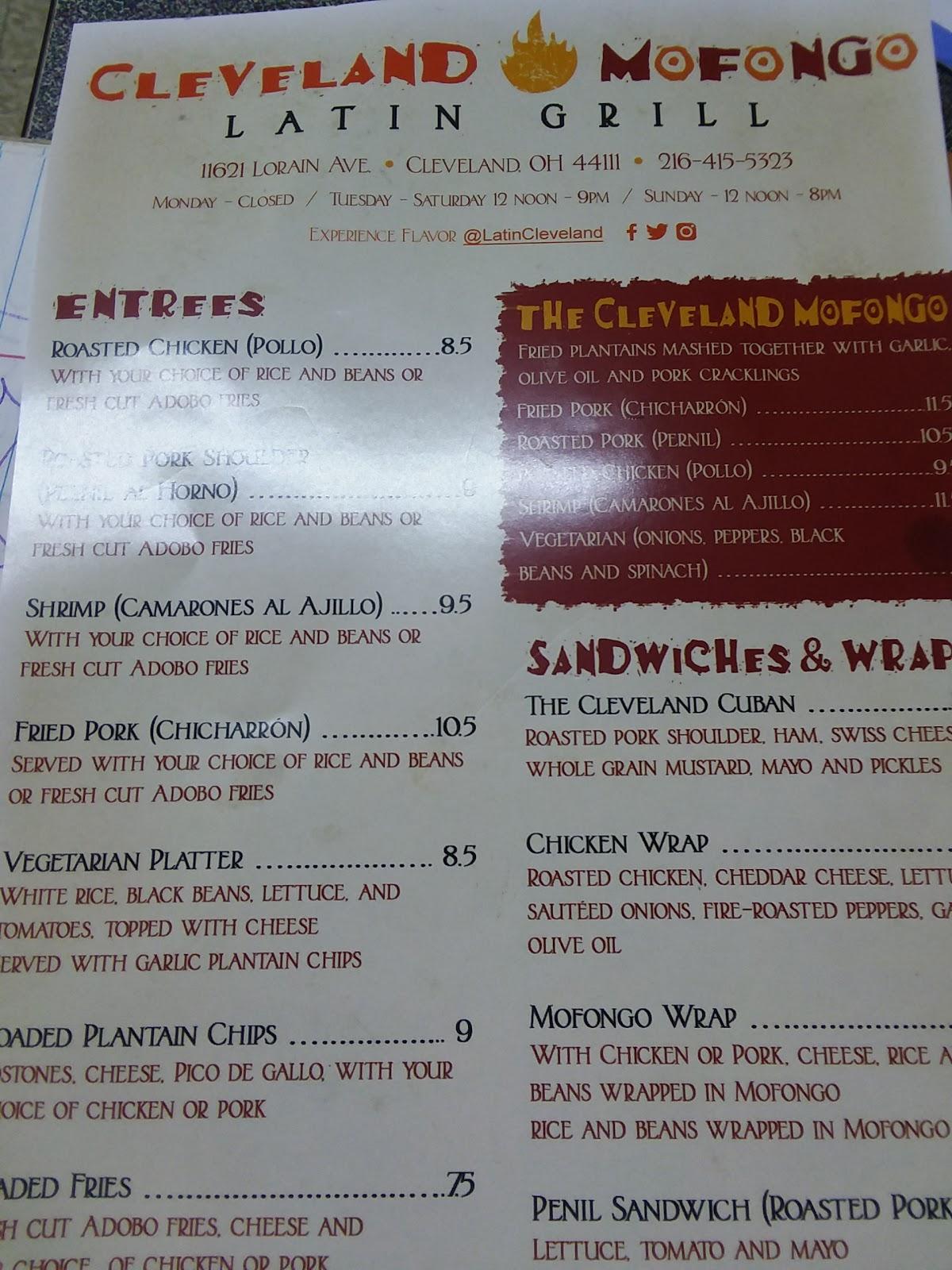Menu at Cleveland Mofongo Latin Grill restaurant, Cleveland