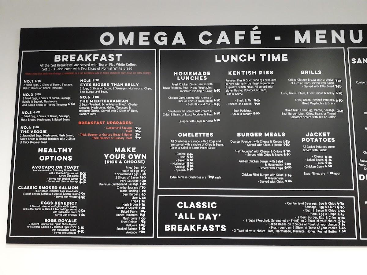Menu at Omega Cafe, West Wickham, 88 Croydon Rd