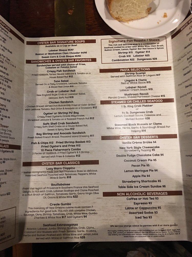 Menu at Oyster Bar, Sparks, Nugget Ave