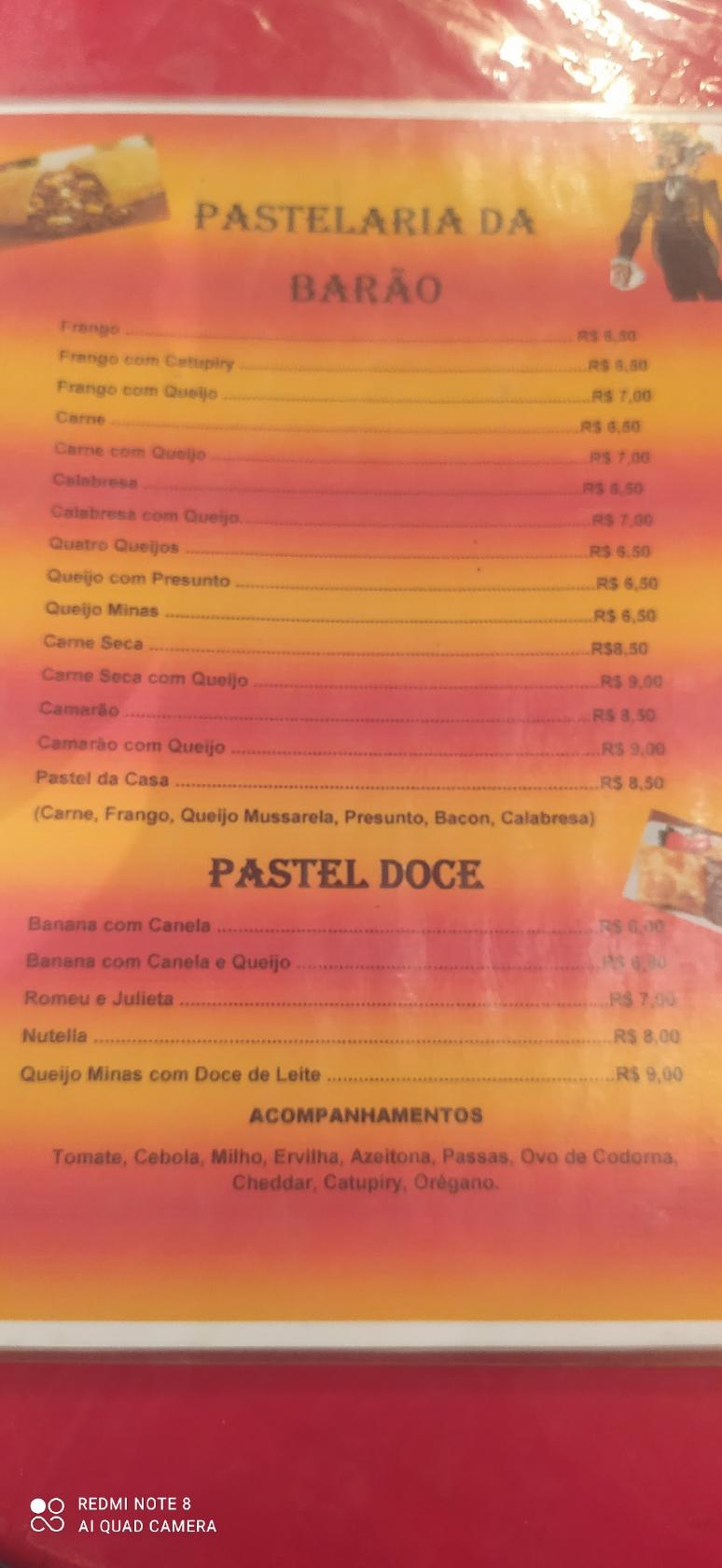 Menu em Pastelaria da Barão, Rio de Janeiro