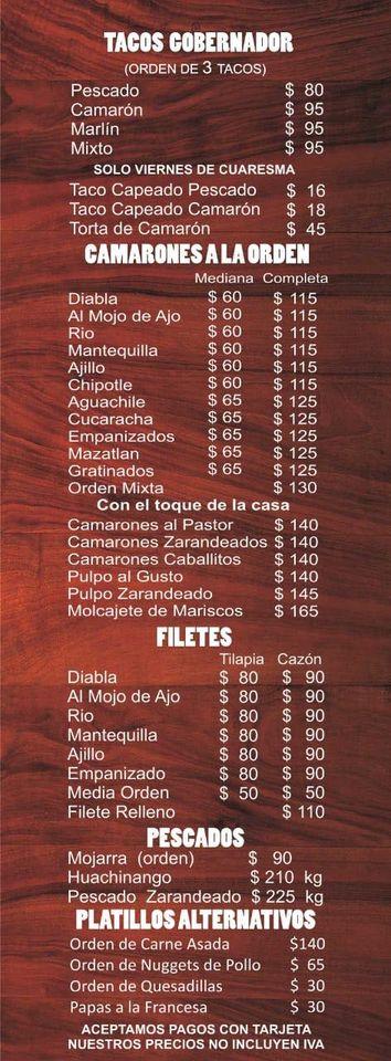 Menu at RIO Cocteles & Mariscos pub & bar, Tala