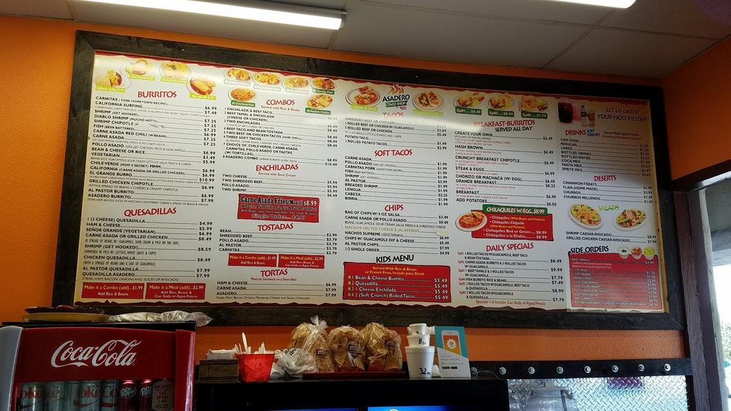 Menu at Tacos Asadero restaurant, San Diego, Bernardo Heights Pkwy