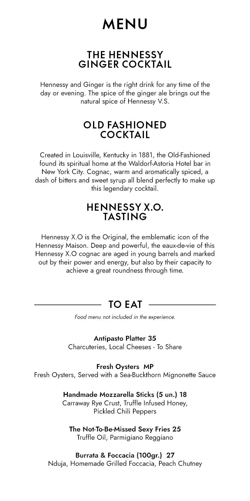 Menu at Champagne Box pub & bar, Montréal