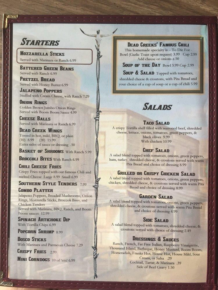 Menu at Dead Creek Saloon pub & bar, Frankenmuth, Gera Rd