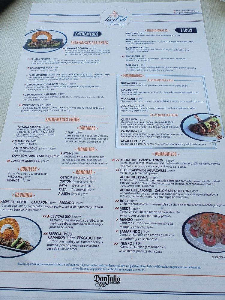 Menu at Lion Fish - La Terraza restaurant, Tijuana, P.º del Río 6672-C