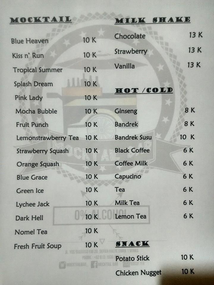 Menu at Mocktail BAR, Pekanbaru