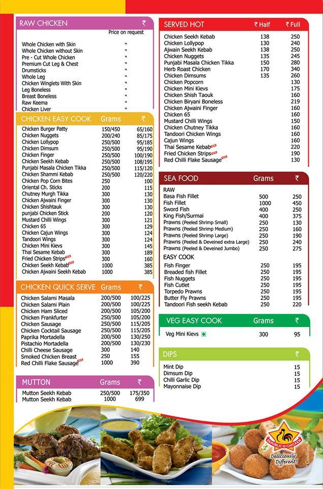 Menu at Republic Of Chicken at Anand Bazaar, Indore