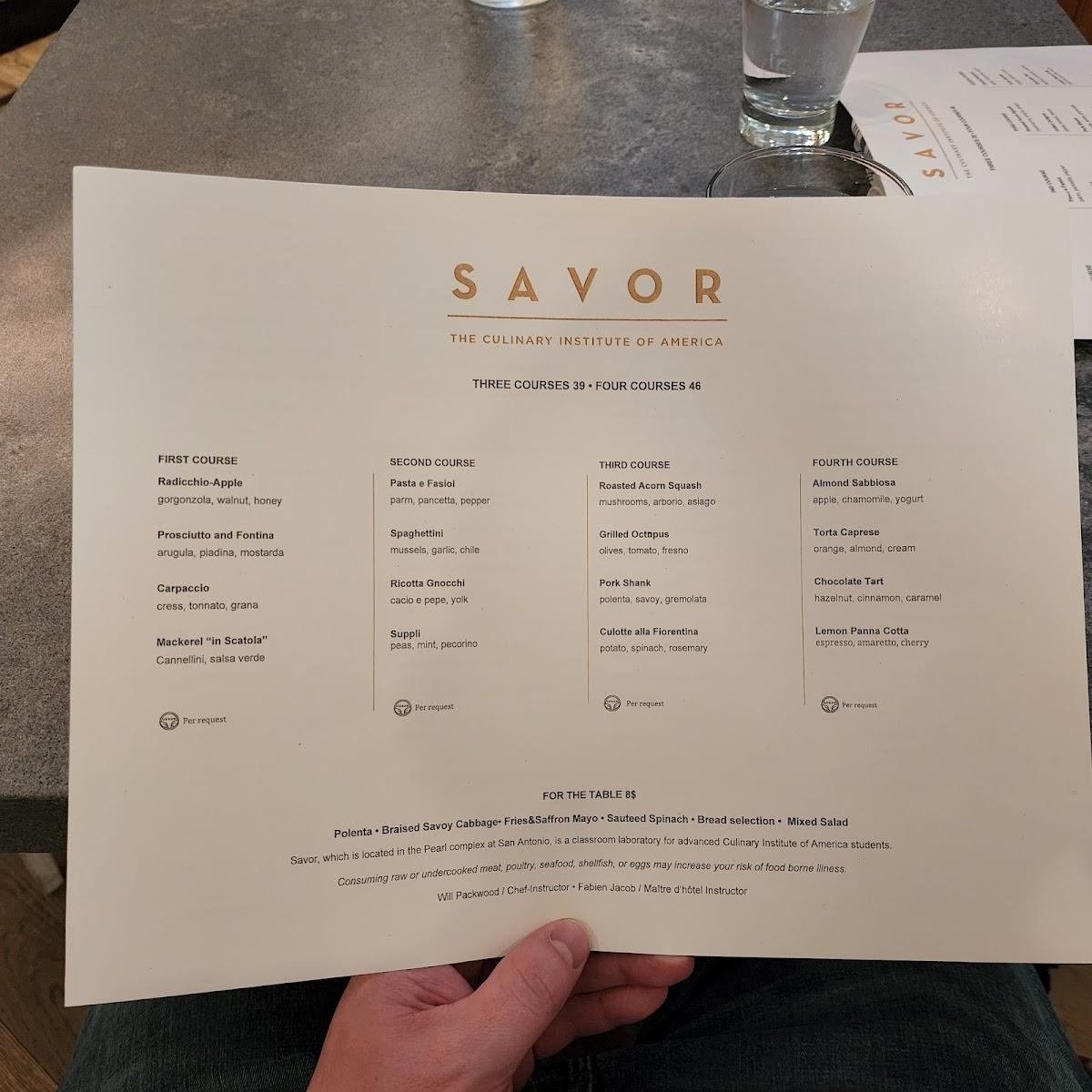 Menu at Savor The Culinary Institute of America pub & bar, San Antonio