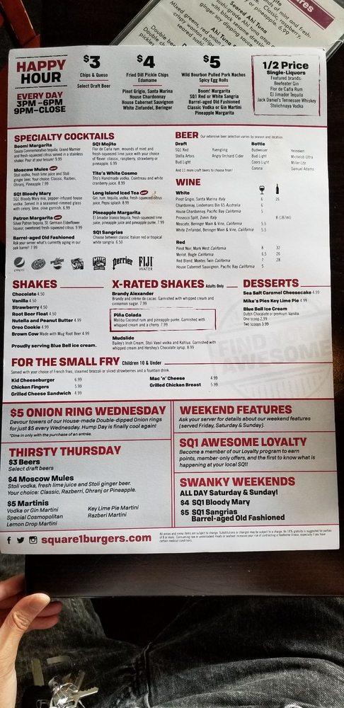 Menu at Square 1 Burgers & Bar, The Villages