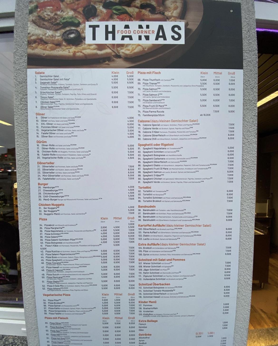 Speisekarte von Thanas Food Corner restaurant, Heilbad Heiligenstadt