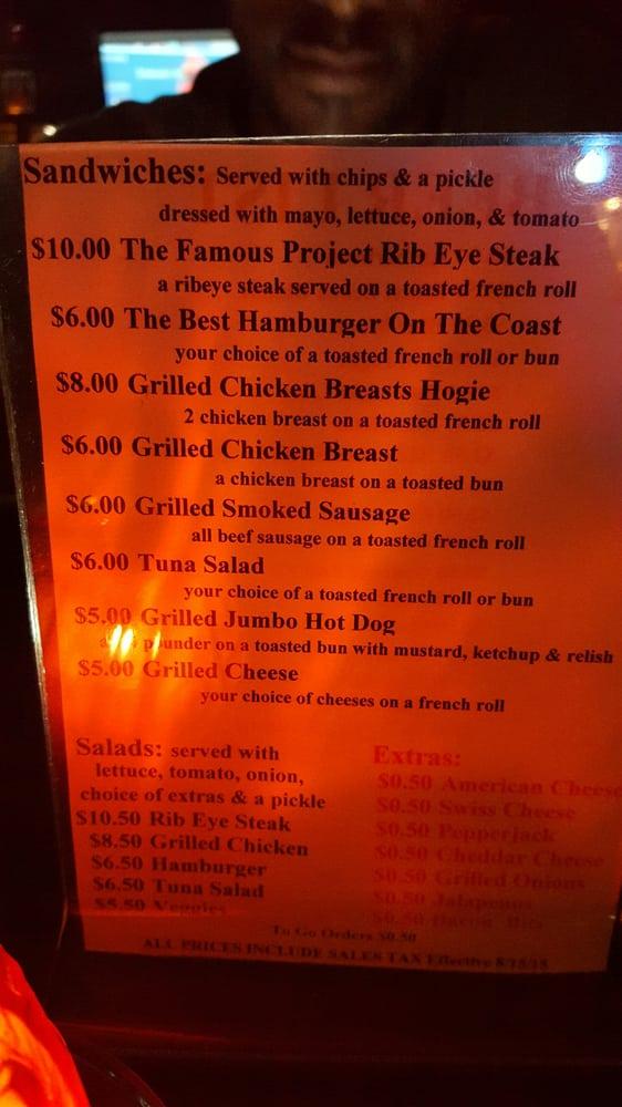 Menu at The Project Lounge pub & bar, Biloxi