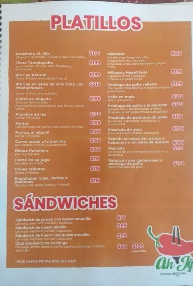 Menu at Ah jijo restaurant, Mexicali