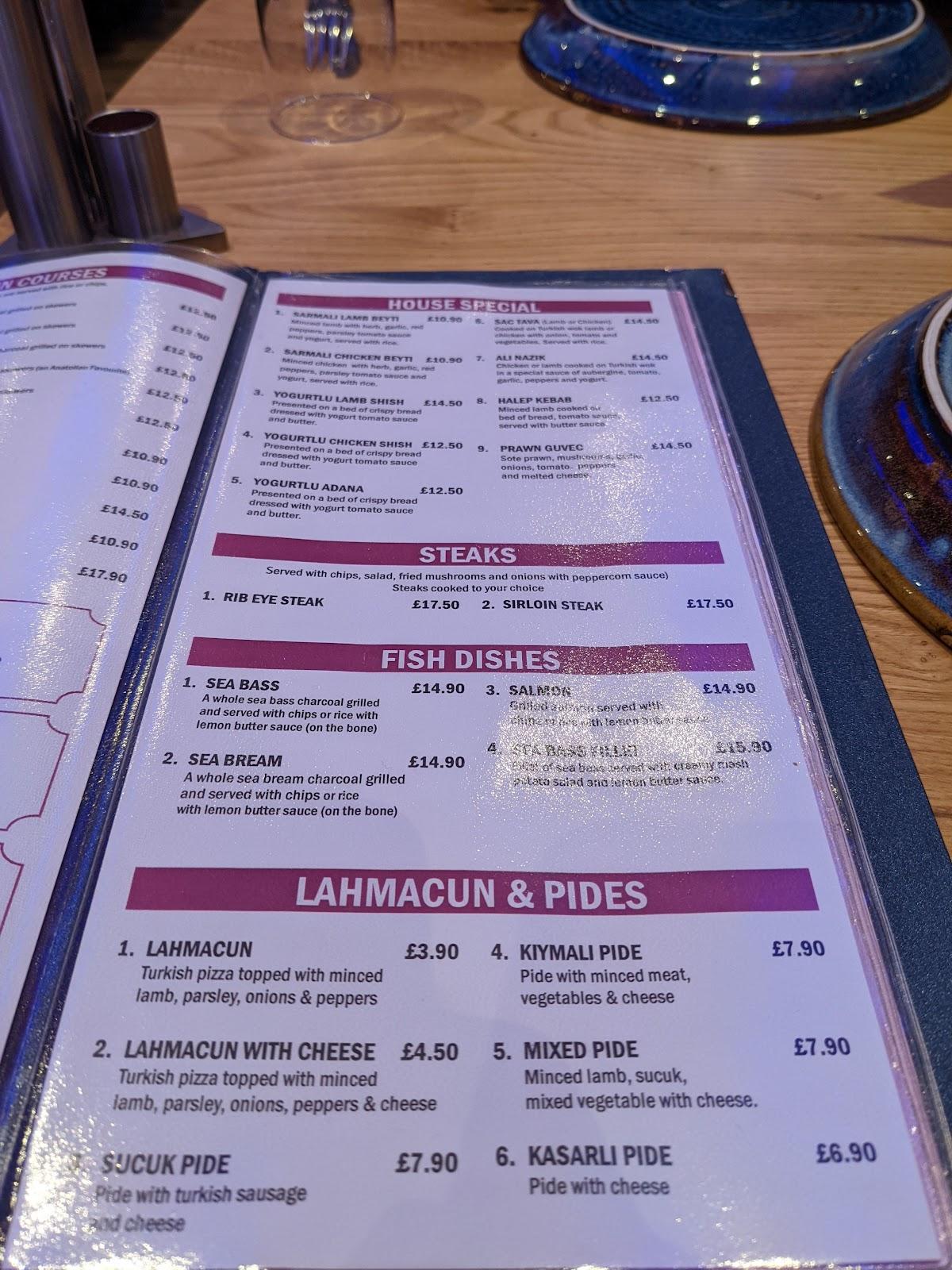 Menu at Anatolia restaurant, Coventry, 52B Earlsdon St