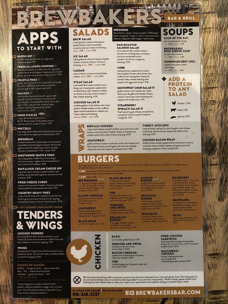 Menu at Brewbakers Bar and Grill Belton, Belton