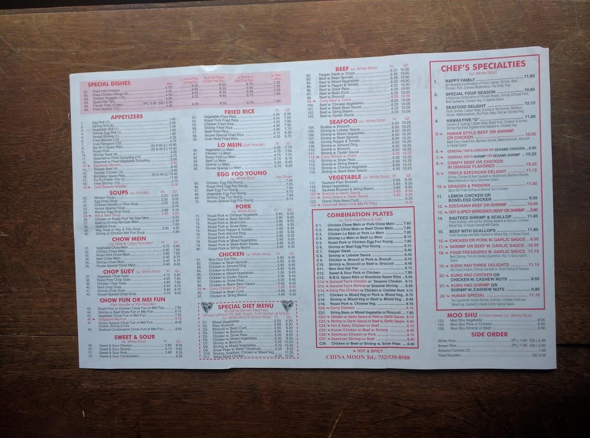 Menu at China Moon restaurant, Red Bank