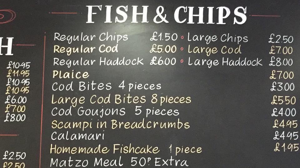 Menu at Codfather Fish & Chips restaurant, London, Finchley Rd