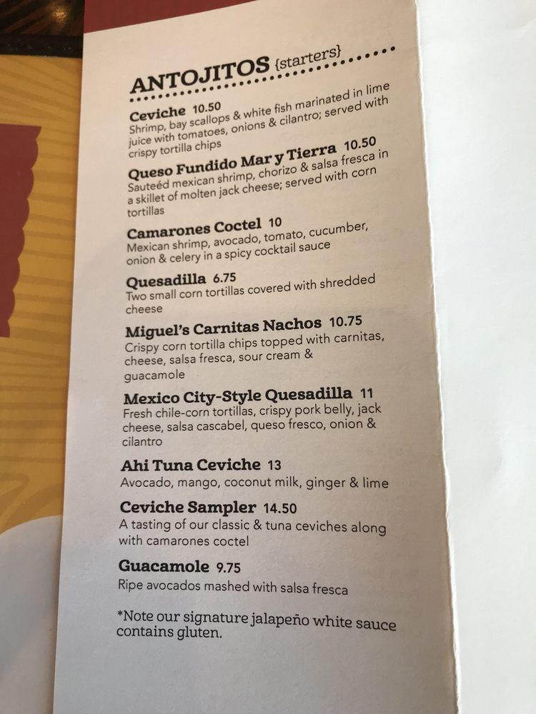 Menu at Miguel's Cocina 4S Ranch restaurant, San Diego, Craftsman Way