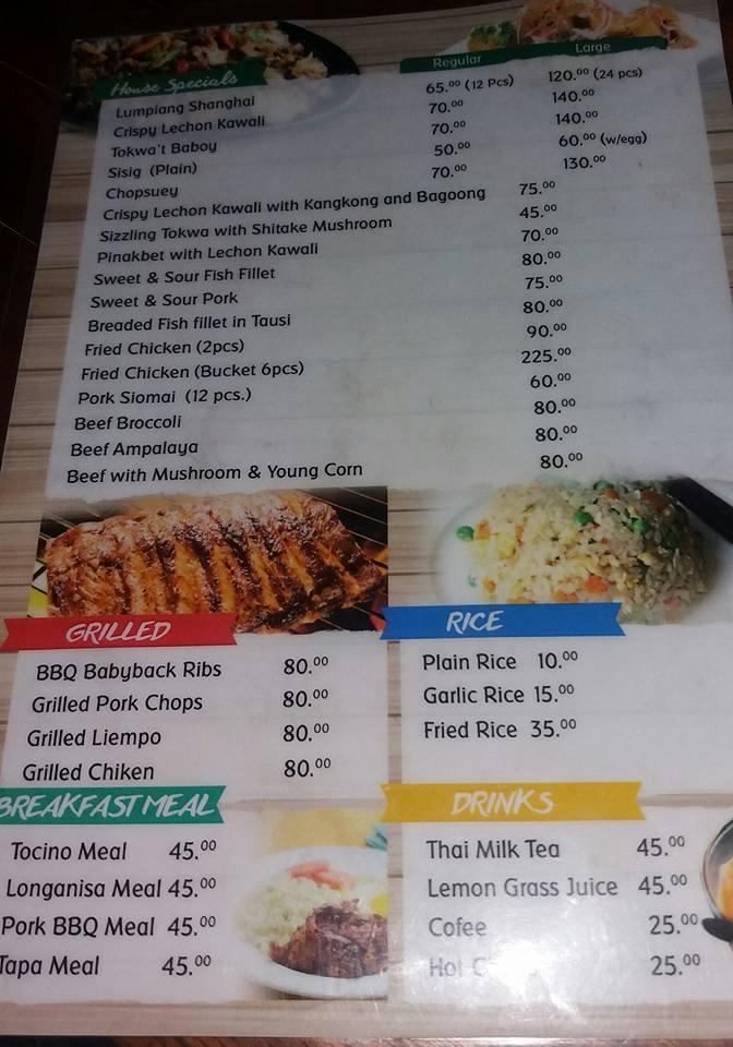 Menu at Rowells House Of Sisig Kapampangan restaurant, Marikina