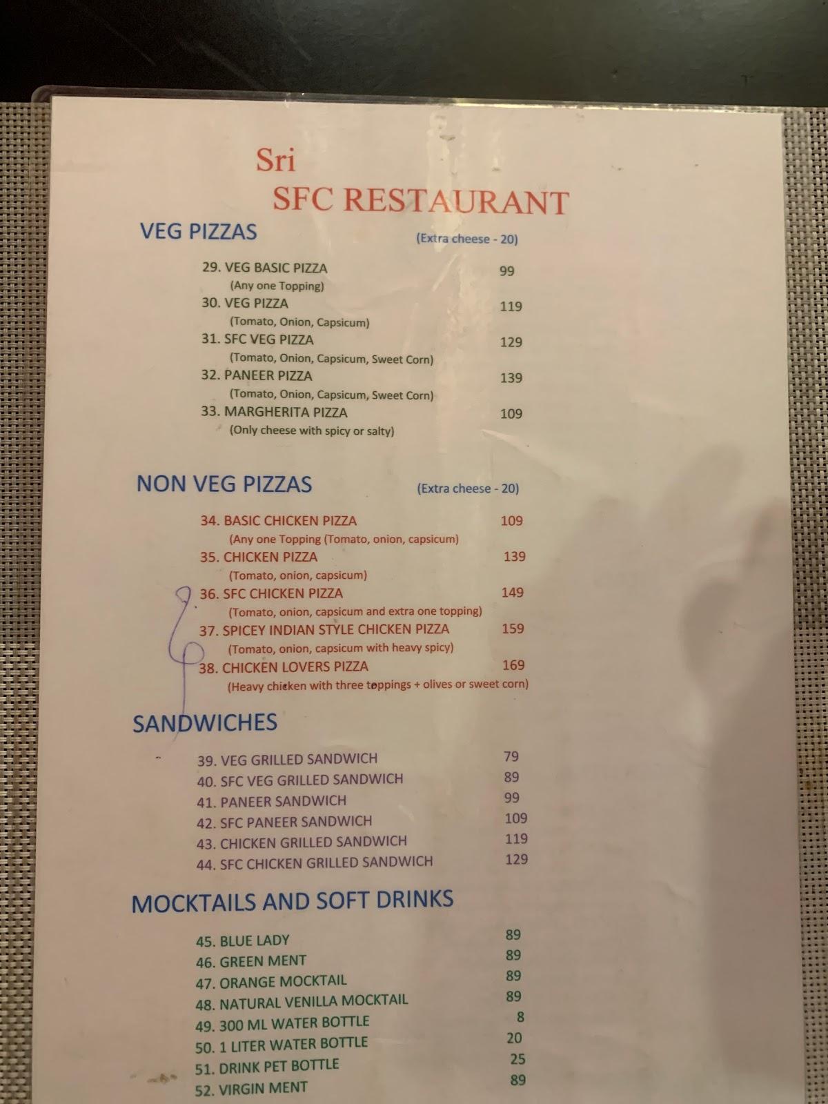 Menu at Sri SFC Restaurant, Nandigama