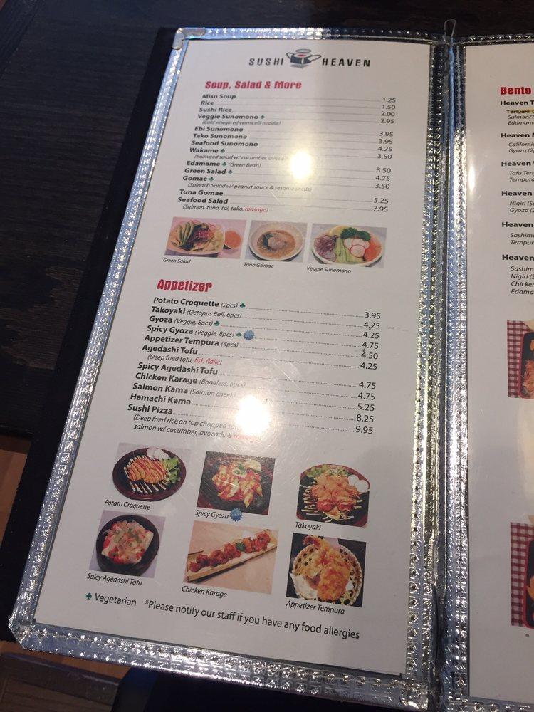Menu at Sushi Heaven in New Westminster restaurant, New Westminster ...