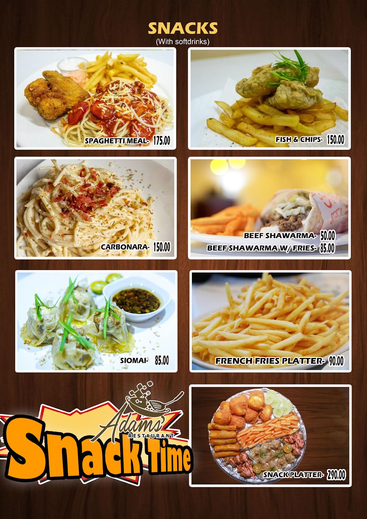 Menu at Adams Restaurant, Tandag