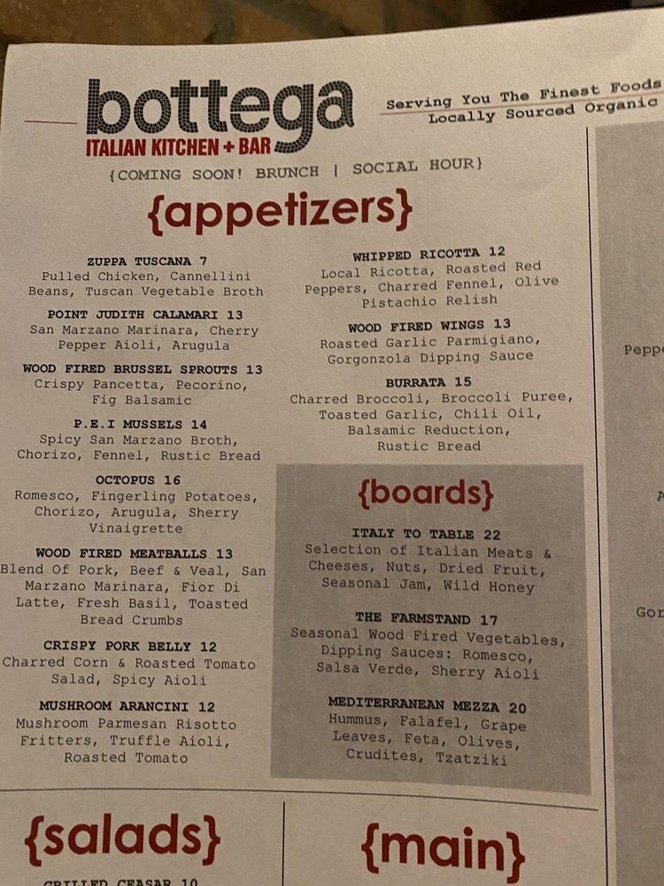 Menu at Bottega Italian Kitchen + Bar, Bethel