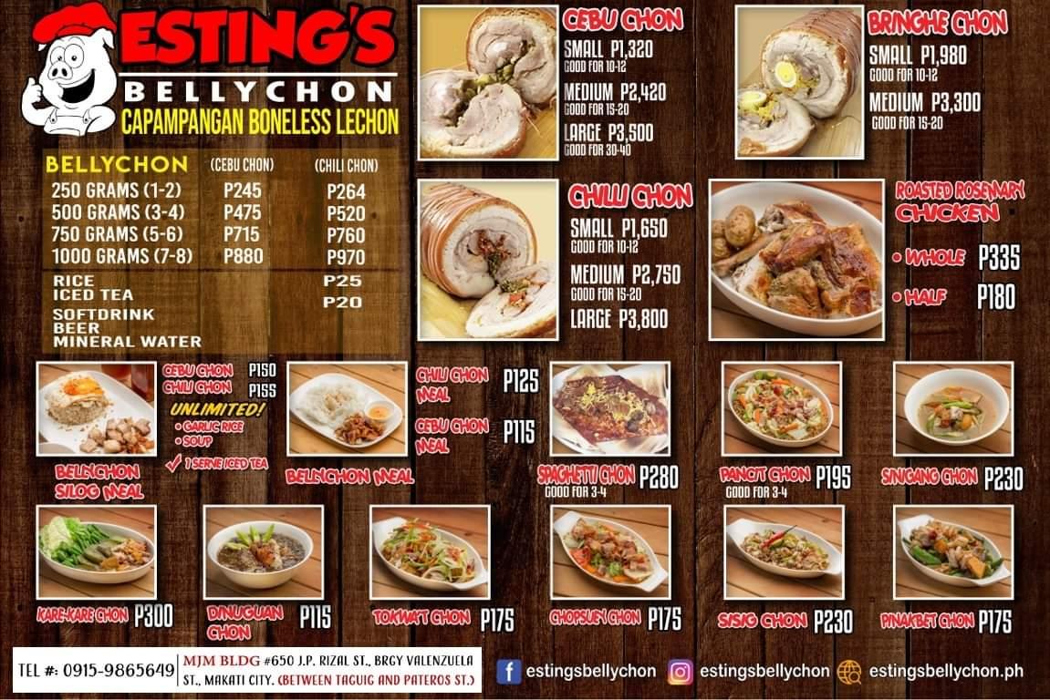 Menu at Esting's Bellychon Pembo Formerly J.P. Rizal Makati Branch ...