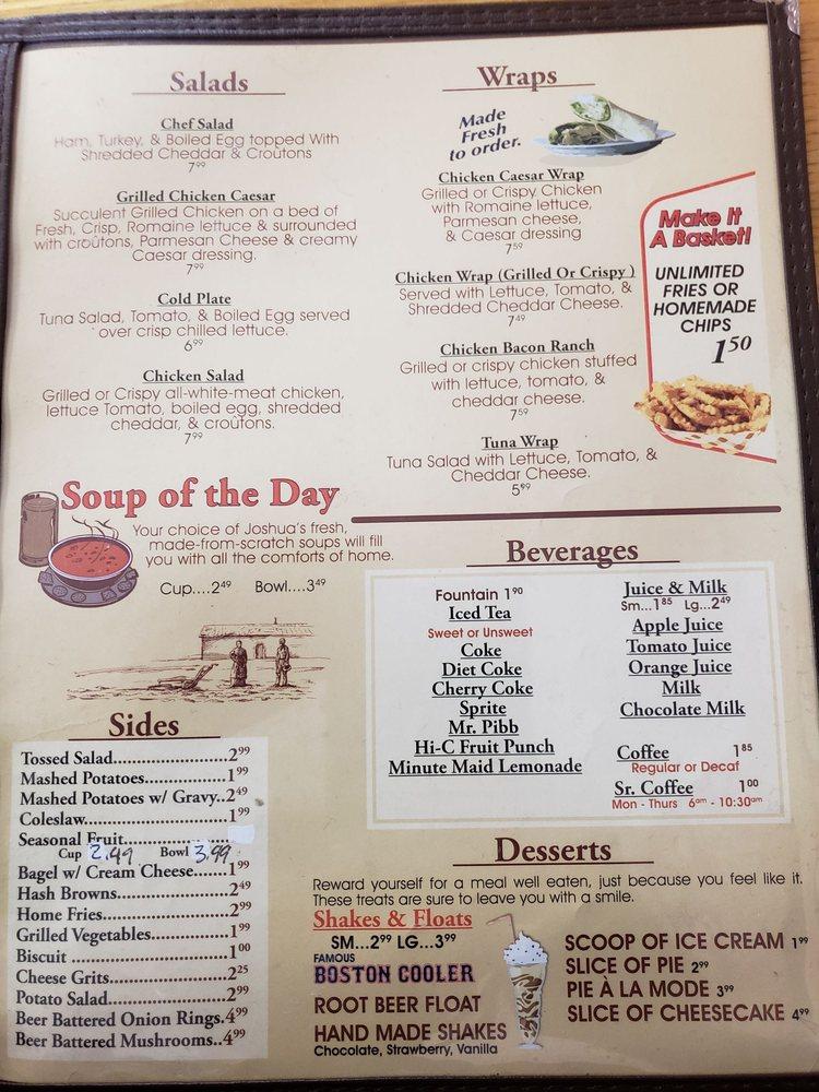 Menu at Joshua's Kitchen restaurant, Mulberry