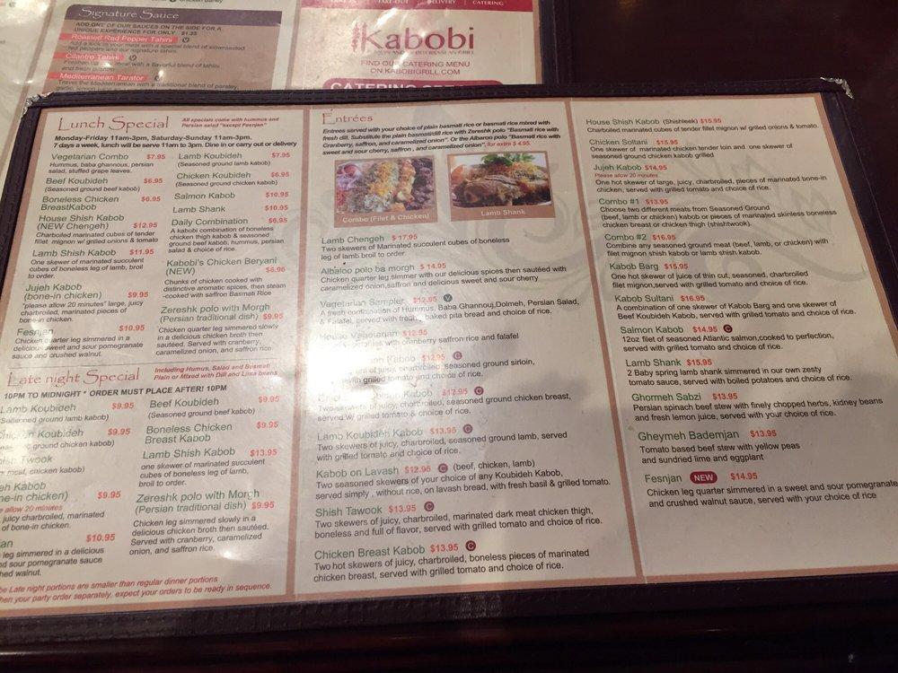 Menu at Kabobi - Persian and Mediterranean Grill restaurant, Chicago