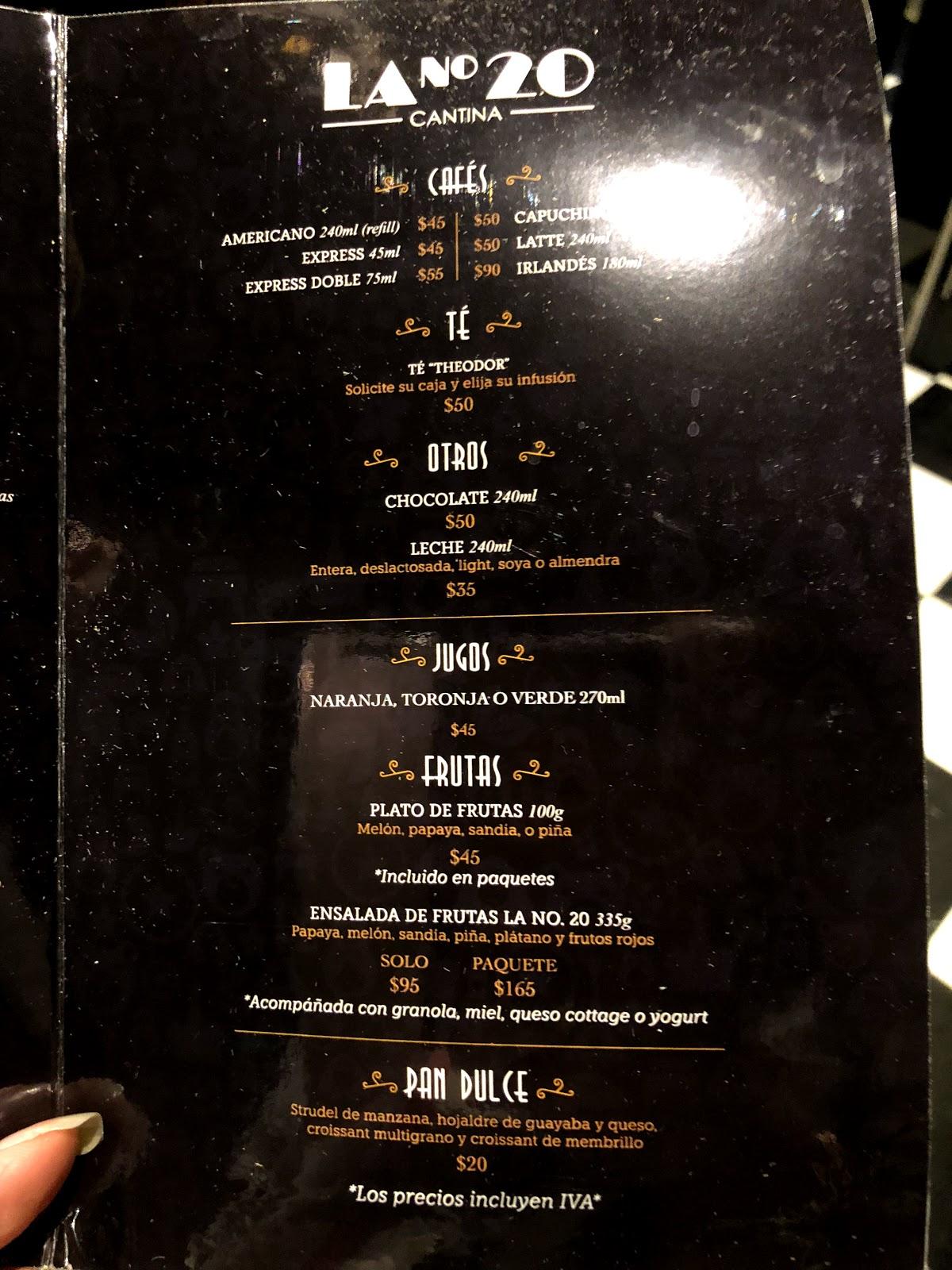 Carta del pub y bar La No. 20 Cantina | Coyoacán, Ciudad del México ...