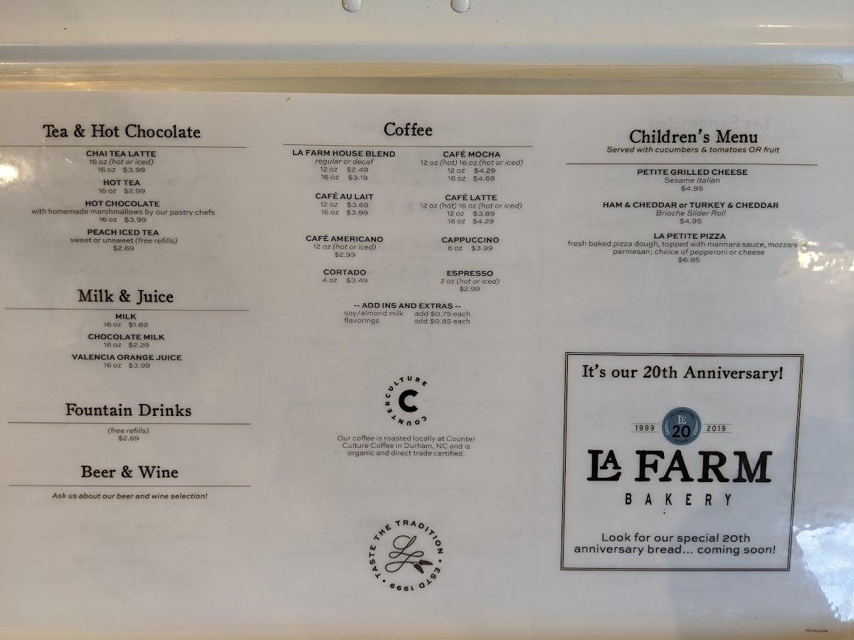 Menu at La Farm Bakery, Cary, Arco St