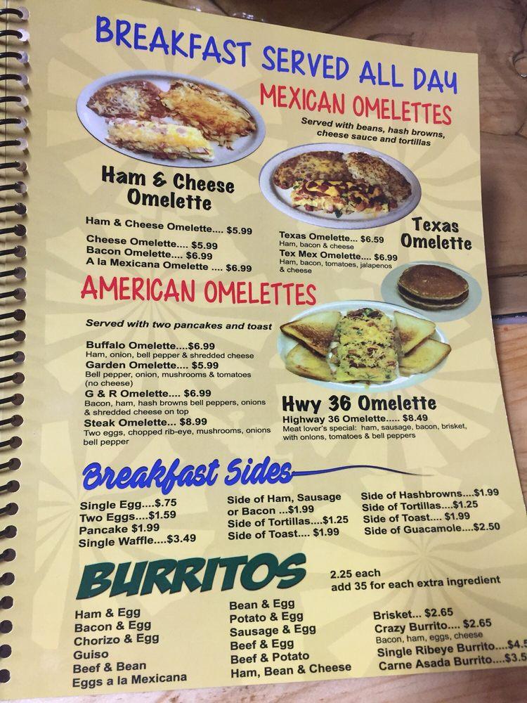 Menu at Mexico City Cafe, Brady