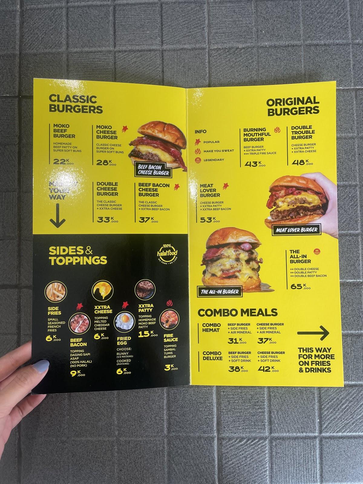 Menu at Moko Burger Panakkukang restaurant, Makassar