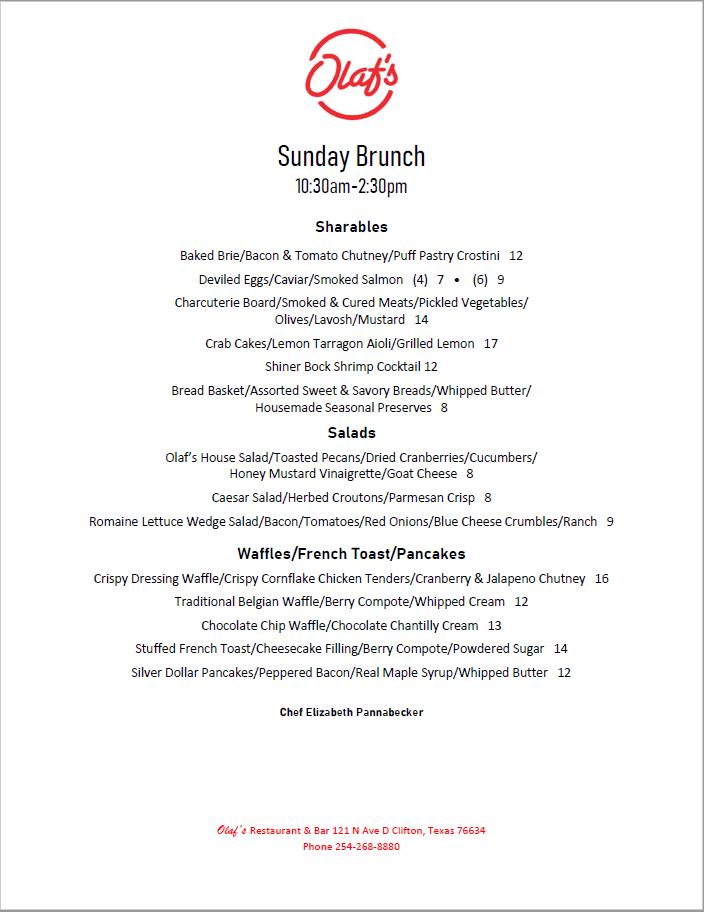 Menu at Olaf's Restaurant and Bar, Clifton