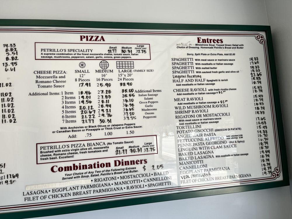Menu at Petrillo's Pizza pizzeria, San Gabriel