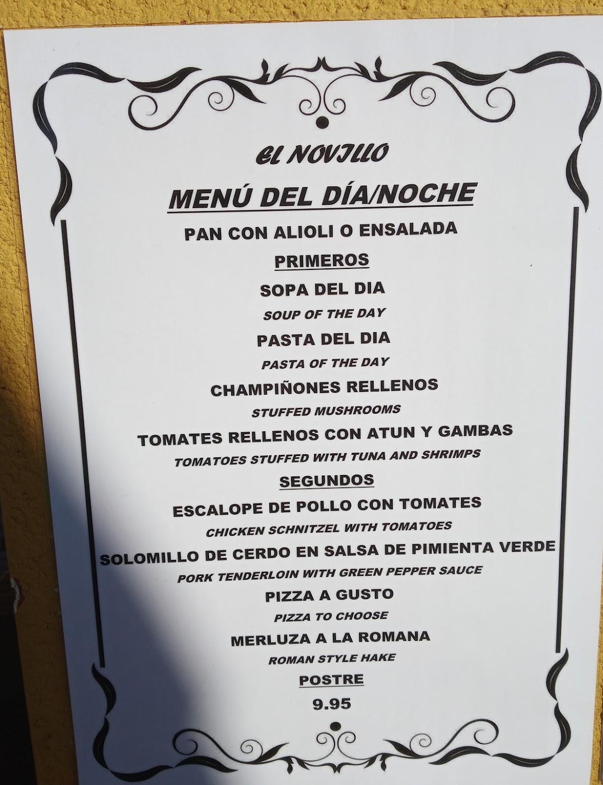 Carta de Restaurante El Novillo, Torrevieja, C. San Pascual