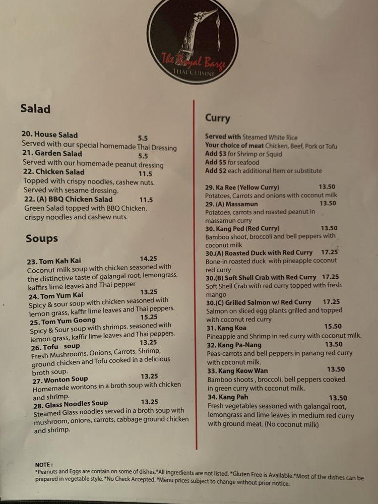 Menu at Royal Barge Thai Cuisine, Grants Pass, 120 SW H St