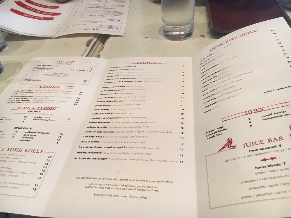 Menu at SUGARCANE raw bar grill, Miami