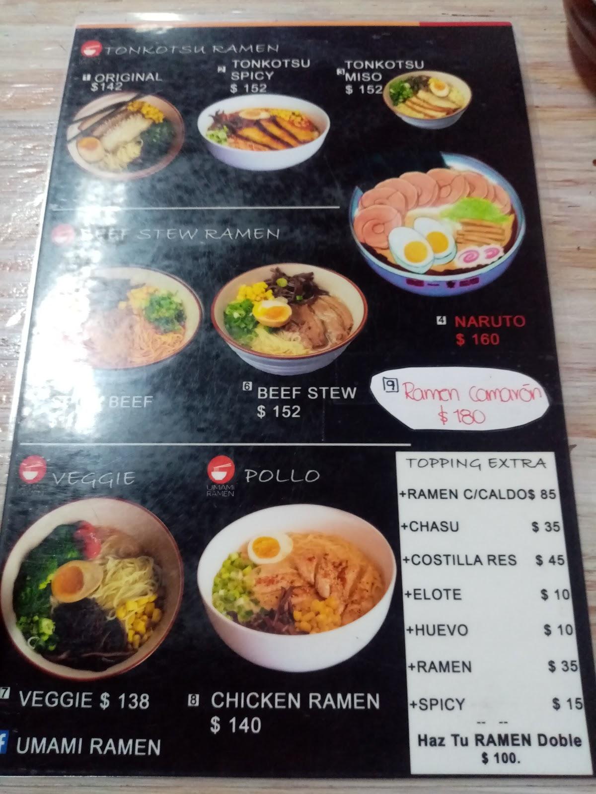 Carta del restaurante Umami Ramen, Tijuana, Av Gobernador Balarezo 9889