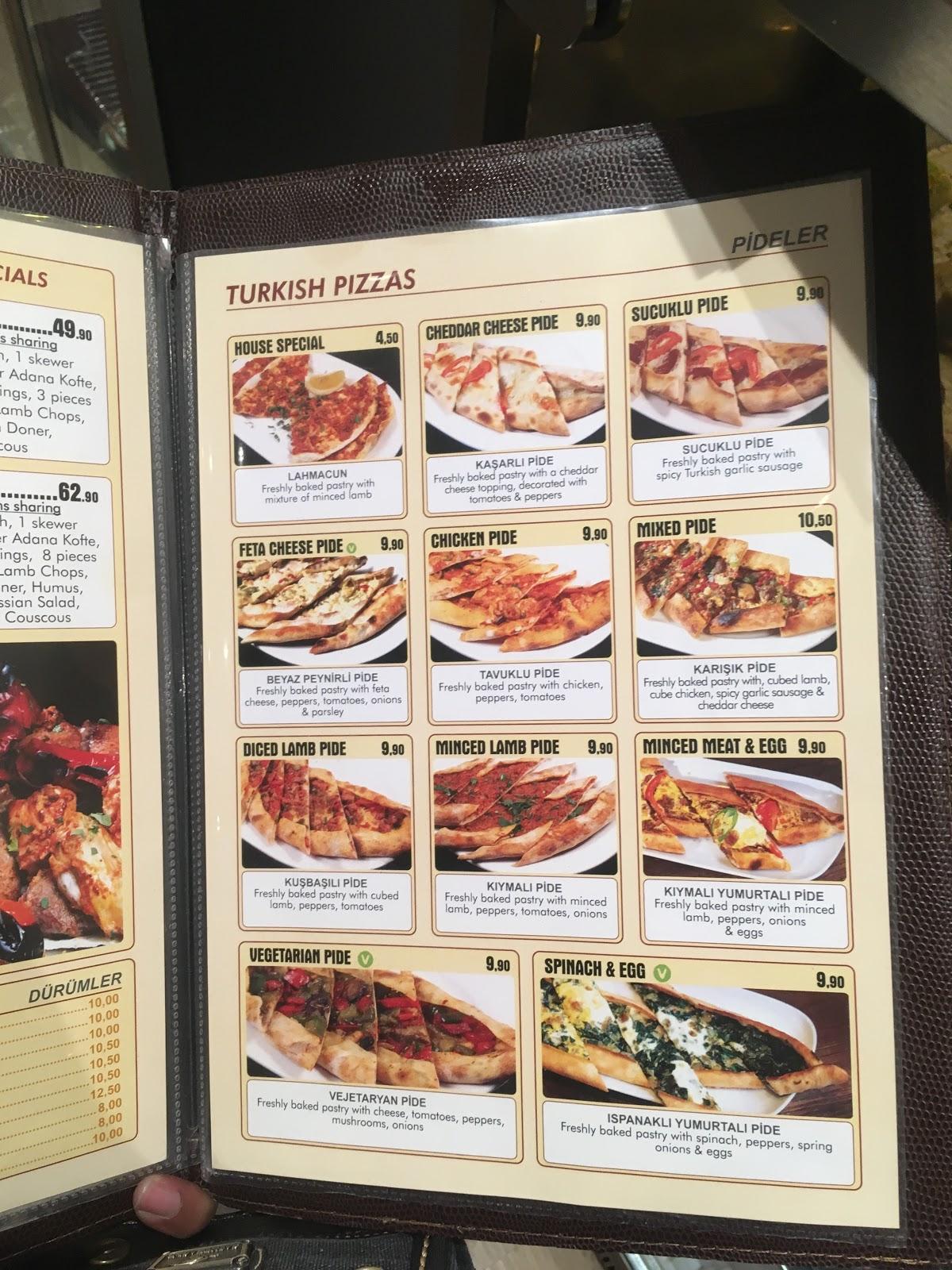 Menu at Efes restaurant, London, 230 Mile End Rd