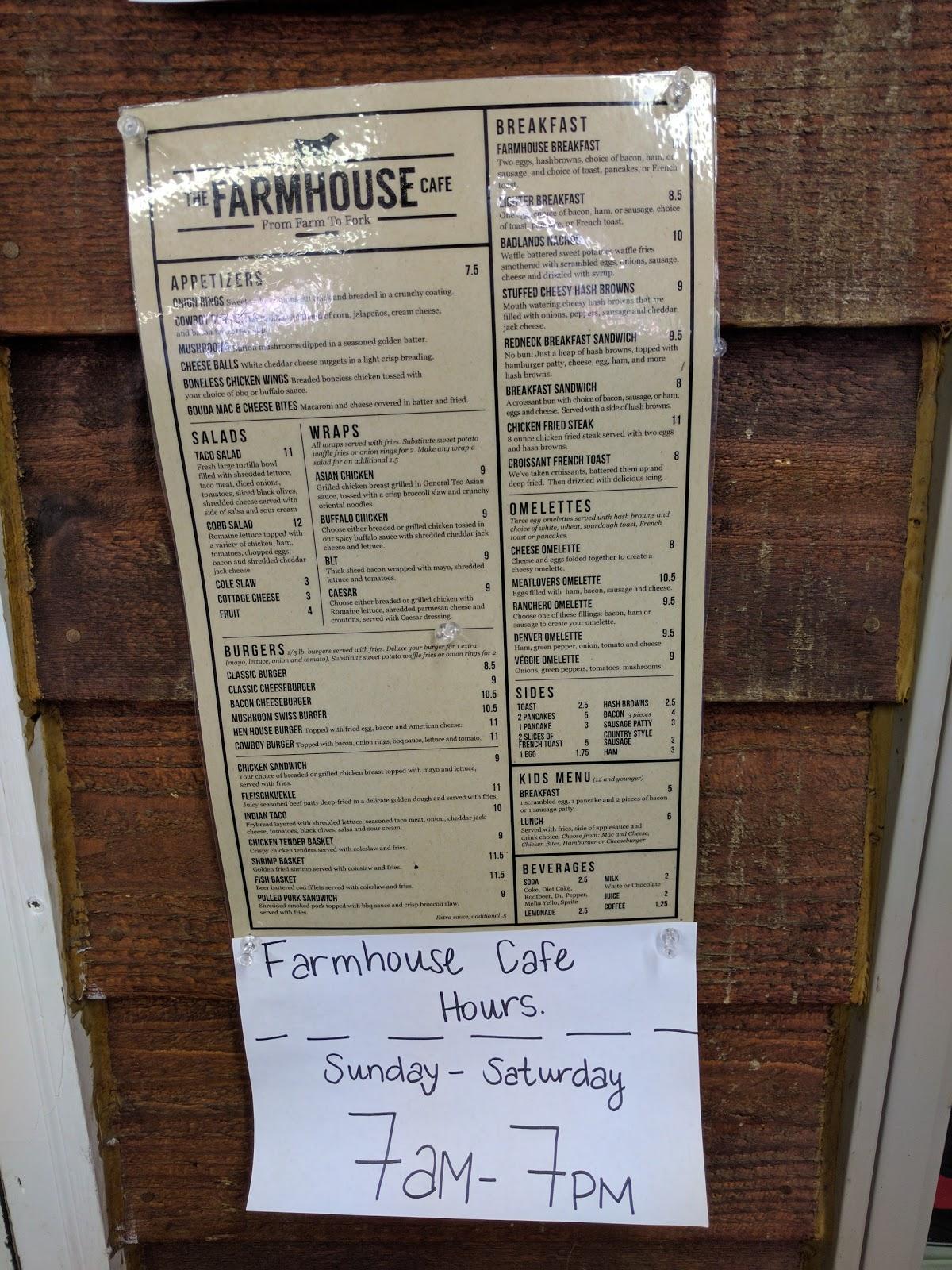 Menu at Farmhouse Cafe, Medora