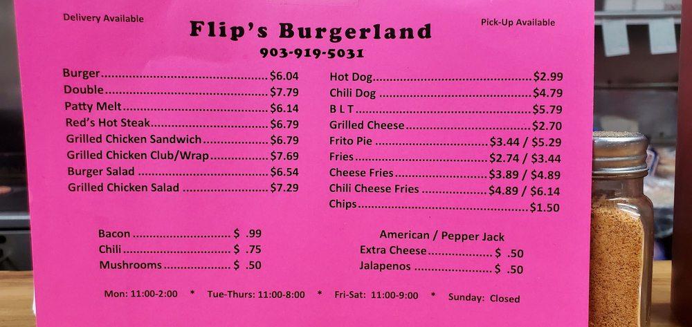 Menu at The Stadium at Burgerland restaurant, Sulphur Springs