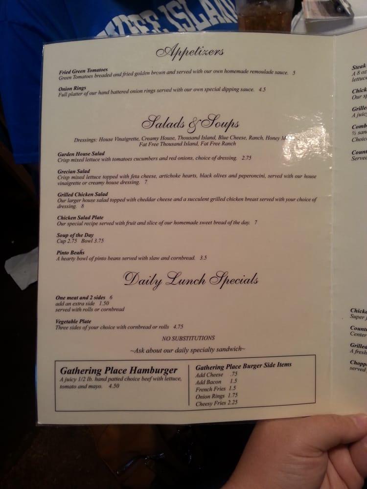 Menu at Gathering Place Cafe, Greeneville