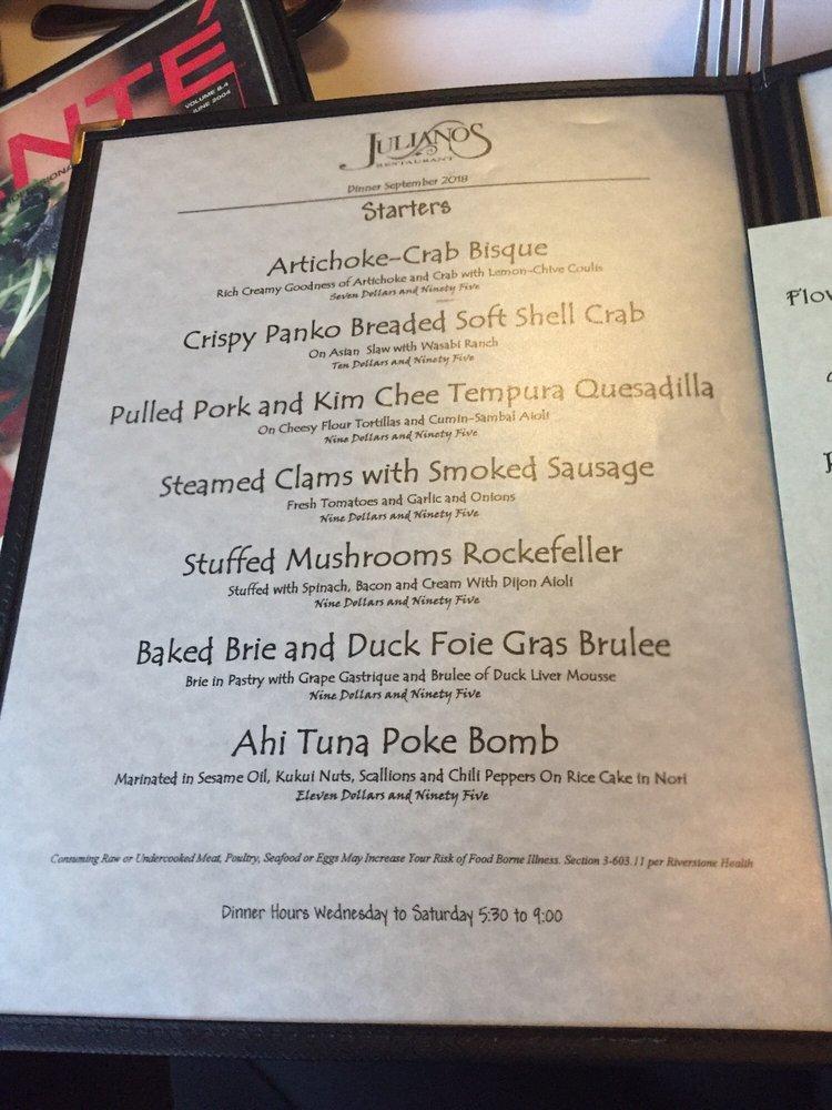 Menu at Juliano's Restaurant, Billings