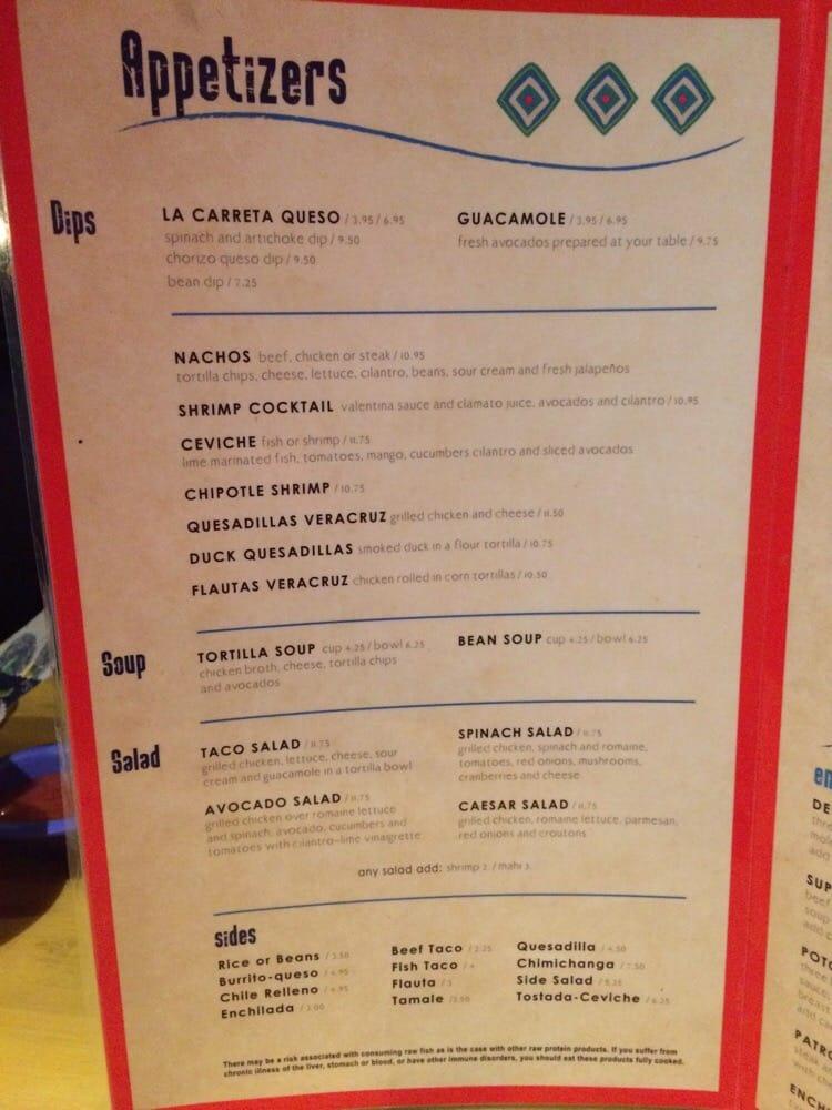 Carta del restaurante La Carreta, Baton Rouge, Bluebonnet Blvd