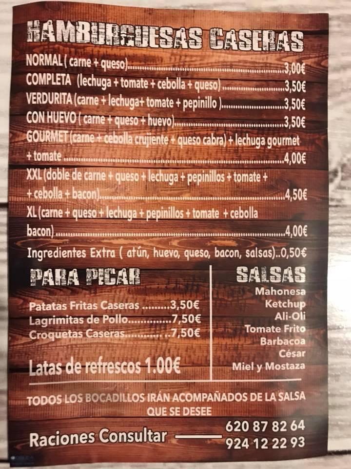 Menu at La Retama pub & bar, Llera