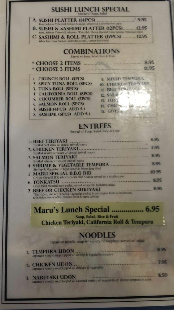 Menu at Maru Sushi restaurant, Westminster, Goldenwest St
