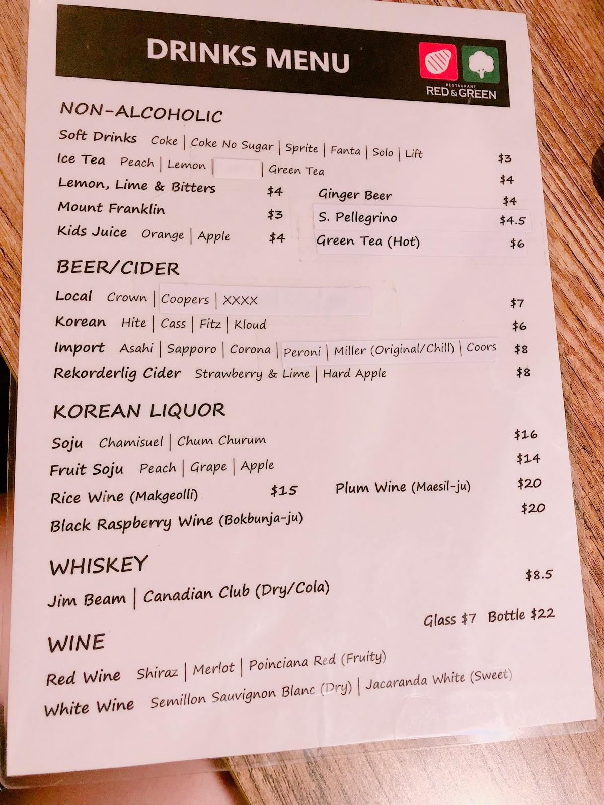 Menu at Restaurant Red & Green, Woolloongabba